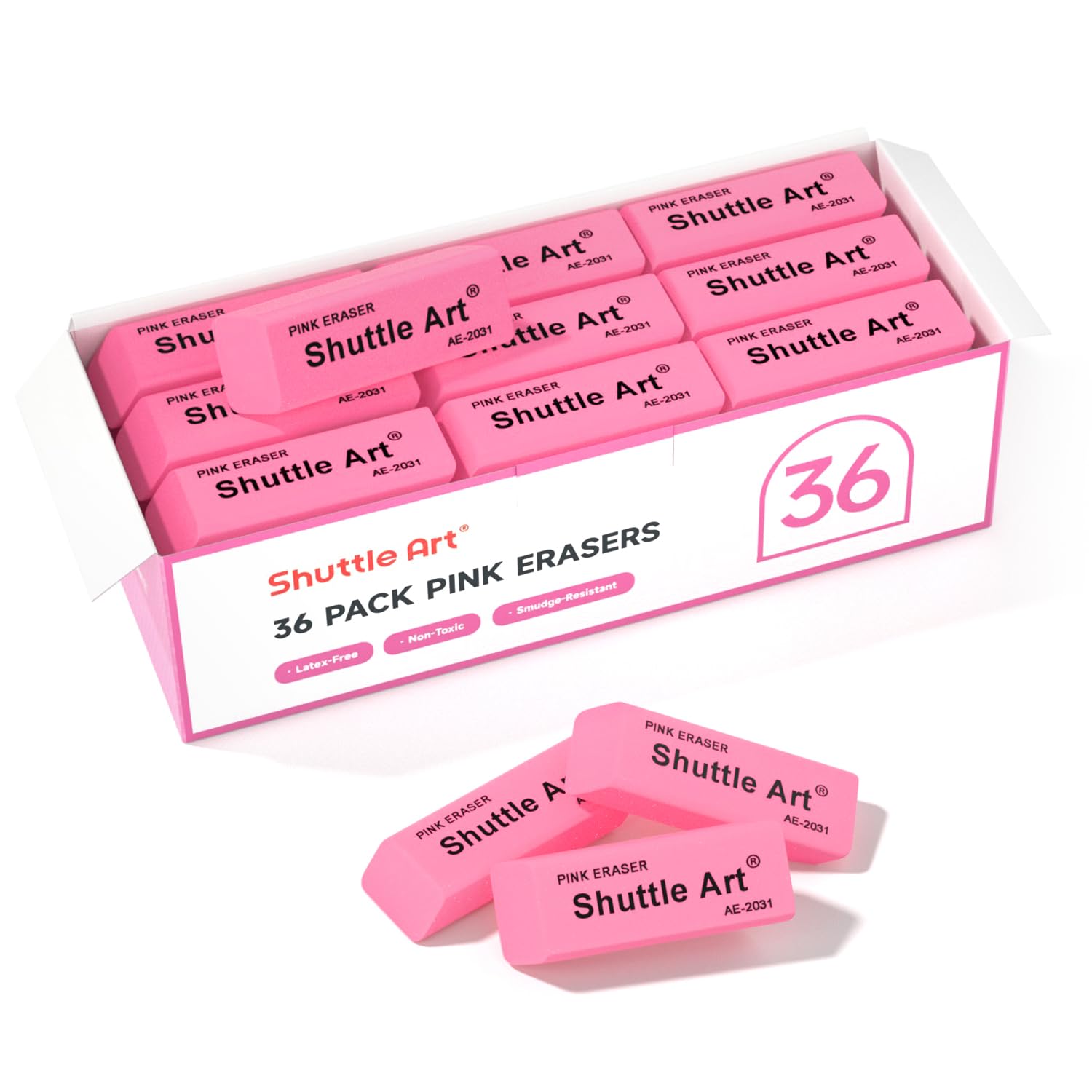 Amazon.com : Shuttle Art Pink Erasers, 36 Pack Erasers Bulk, Latex-Free ...