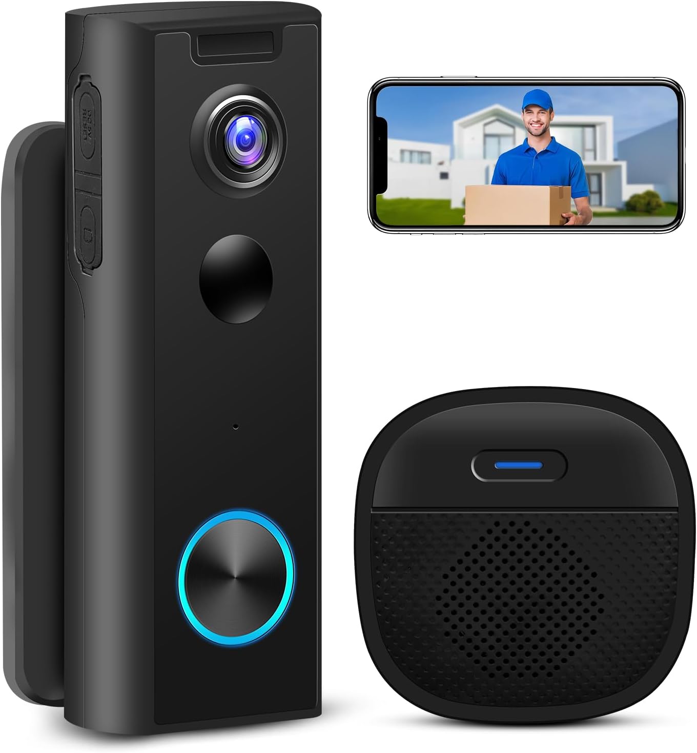 KAMEP Wireless Video Doorbell Camera with Chime,Battery Powered WiFi ...