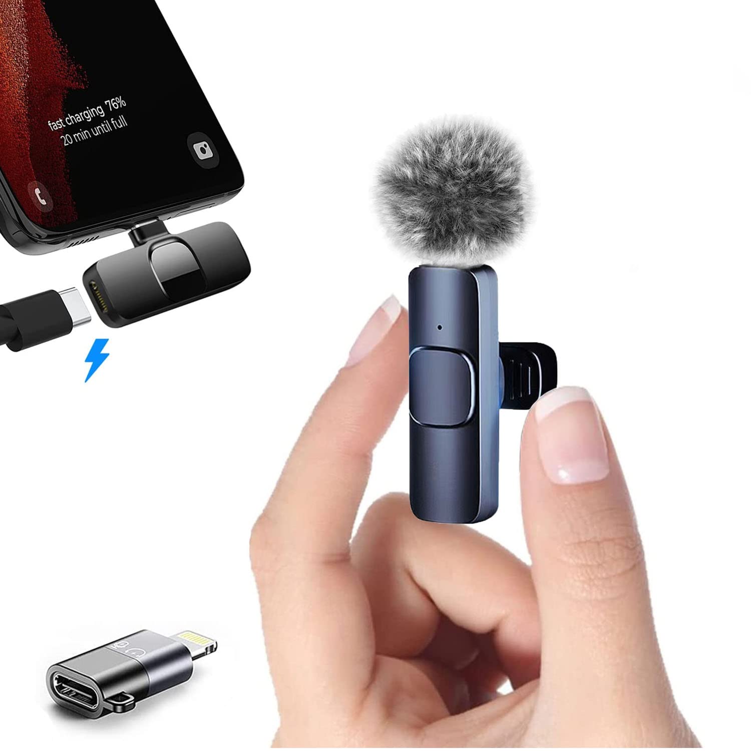 Wireless Lavalier Microphone for iPhone/Android/PC, Mini Microphone ...