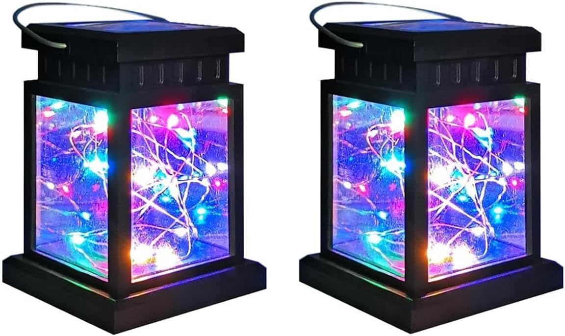 Solar Lantern Lights, 2 Pack Outdoor LED Flickering Lanterns IP55 ...
