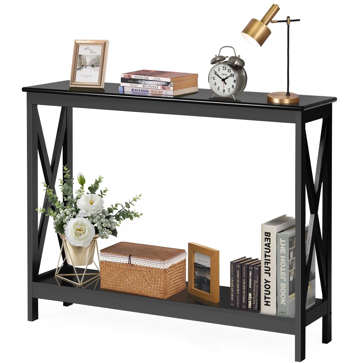 Amazon.com: DORTALA Console Table 2-Tier with Storage Shelf,X-Design ...
