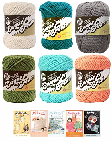Spinrite Lily Sugar n' Cream Variety Assortment 6 Pack Yarn Bundle with ...