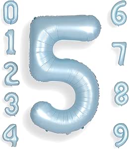 Amazon.com: SULALABOO 40Inch Light Blue 5 Balloon Number Large Helium ...