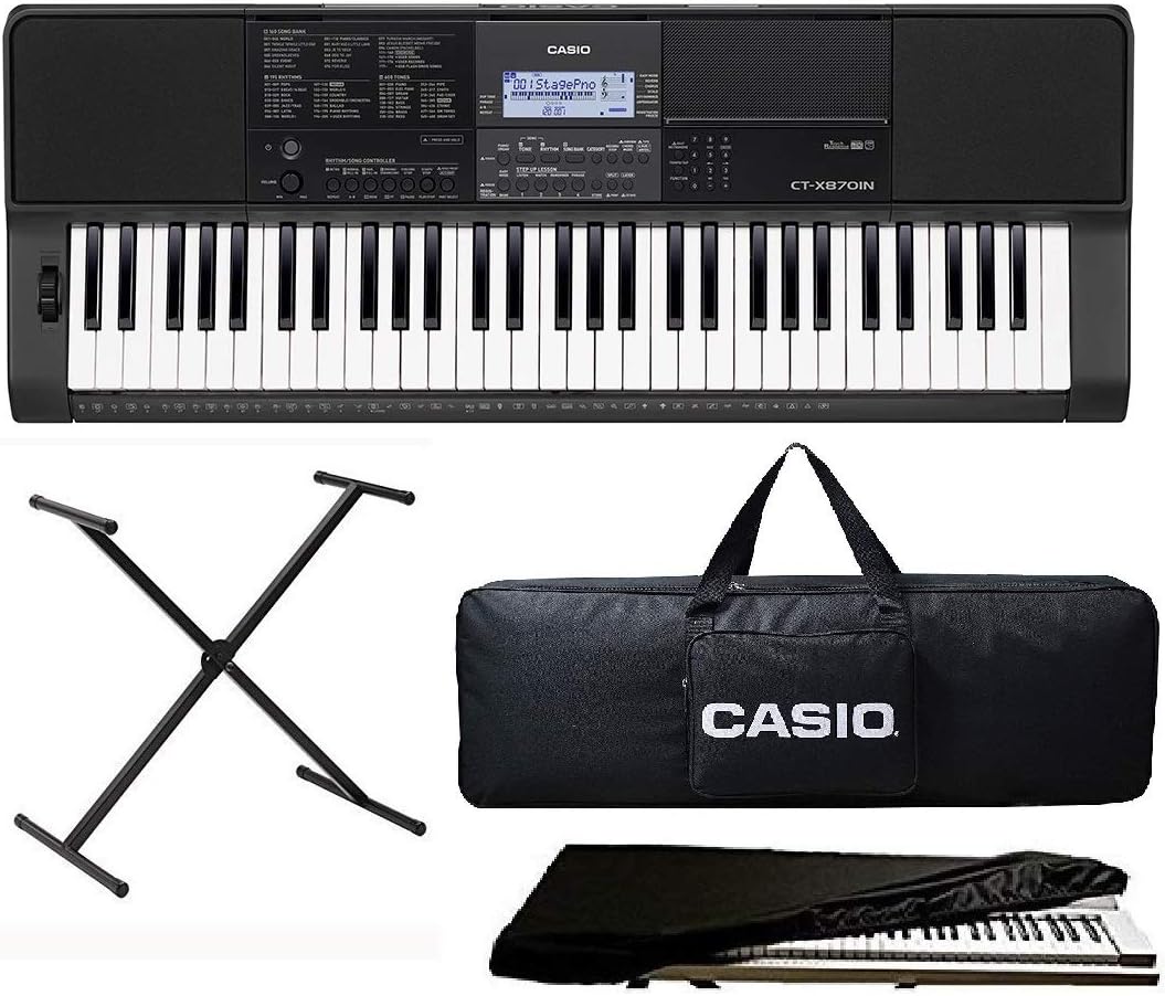 Casio CTX870IN 61-Key Portable Keyboard Combo Pack With Stand, Adapter ...