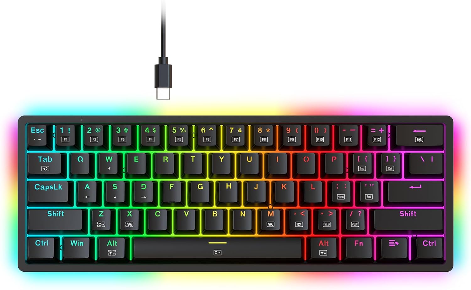 60% Keyboard Mechanical, Mini Wired Gaming Keyboard Compact 60 Percent ...