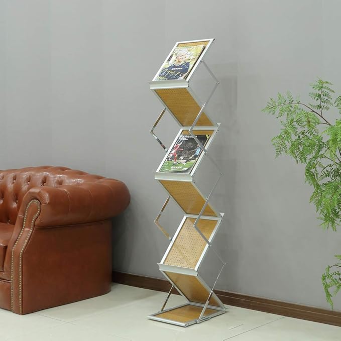 Loywe Prospektständer 6 Ebenen Faltbar, Holz-Design mit Aluminum Rahmen ...