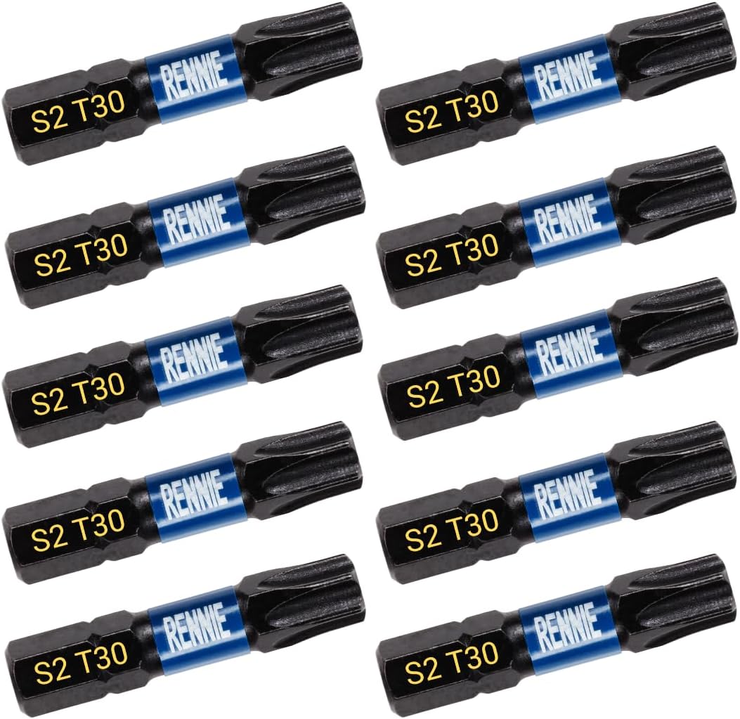 10 x Rennie Tools 32mm Long T30 TX30 Impact Screwdriver Driver Bits Set ...