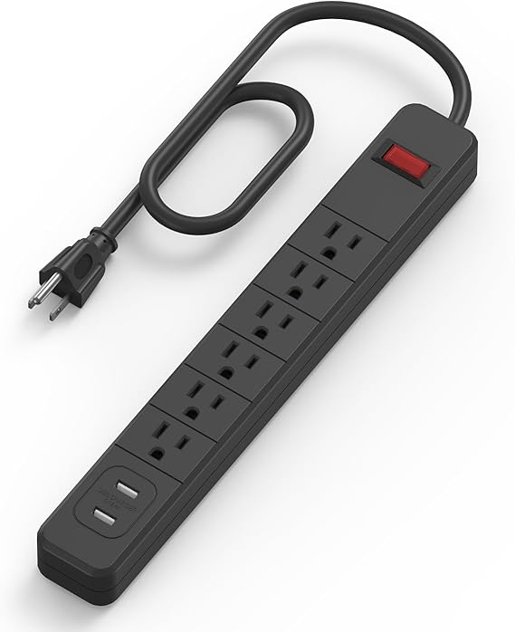 Amazon.com: 8-in-1 Power Strip with 2 USB Ports 5V/2.4A & 6 Outlets ...