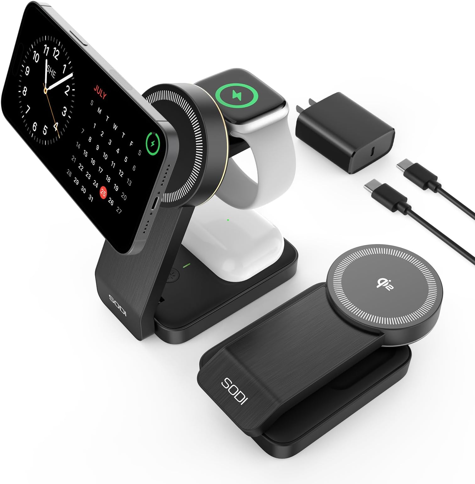 Amazon.com: SODI Qi2-Certified 3-in-1 Foldable Wireless Charging ...
