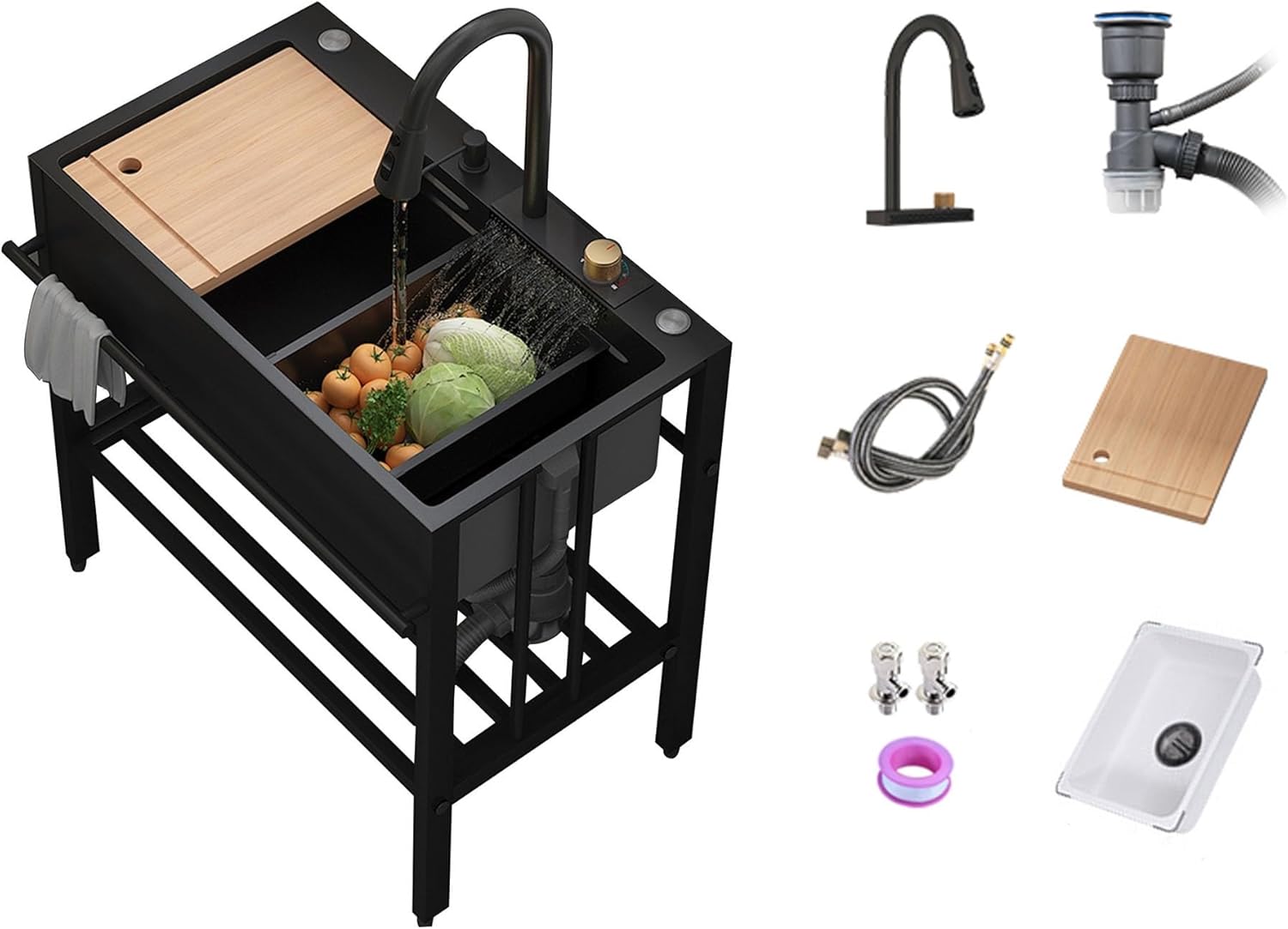 Køkkenvask tud vask rustfrit stål sort vandfald vask håndvask håndvask ...