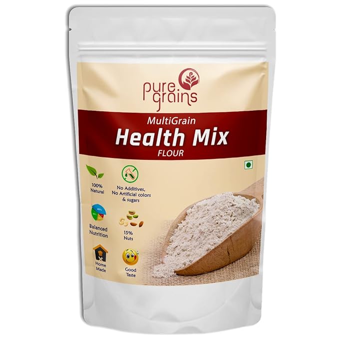 Puregrains Multigrain Health mix powder 400 Grams - Home made,15% nuts, No preservatives, No ...