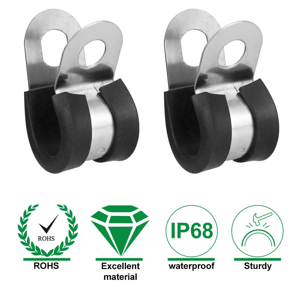 BUZIFU 20 Pcs 10mm Cable Clamp 2/5 Inch Rubber Lined P Clips Stainless ...