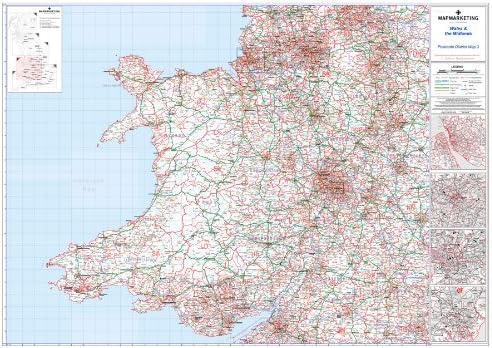 Large Wales & The Midlands Postcode Wall Map - Covering Liverpool ...