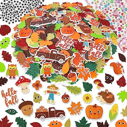 Amazon.com: AnyDesign 460Pcs Fall Foam Stickers Kit Autumn Leaf Glitter ...