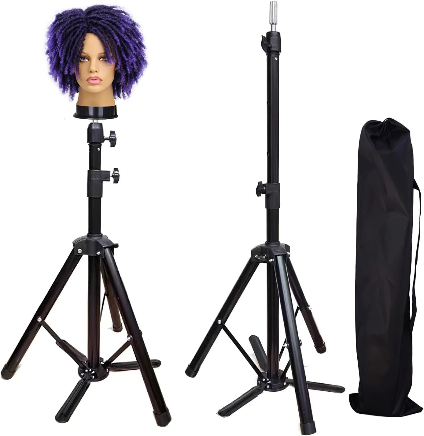 Sturdy and Adjustable Wig Stand Tripod, Foldable Tripod Metal Mannequin ...
