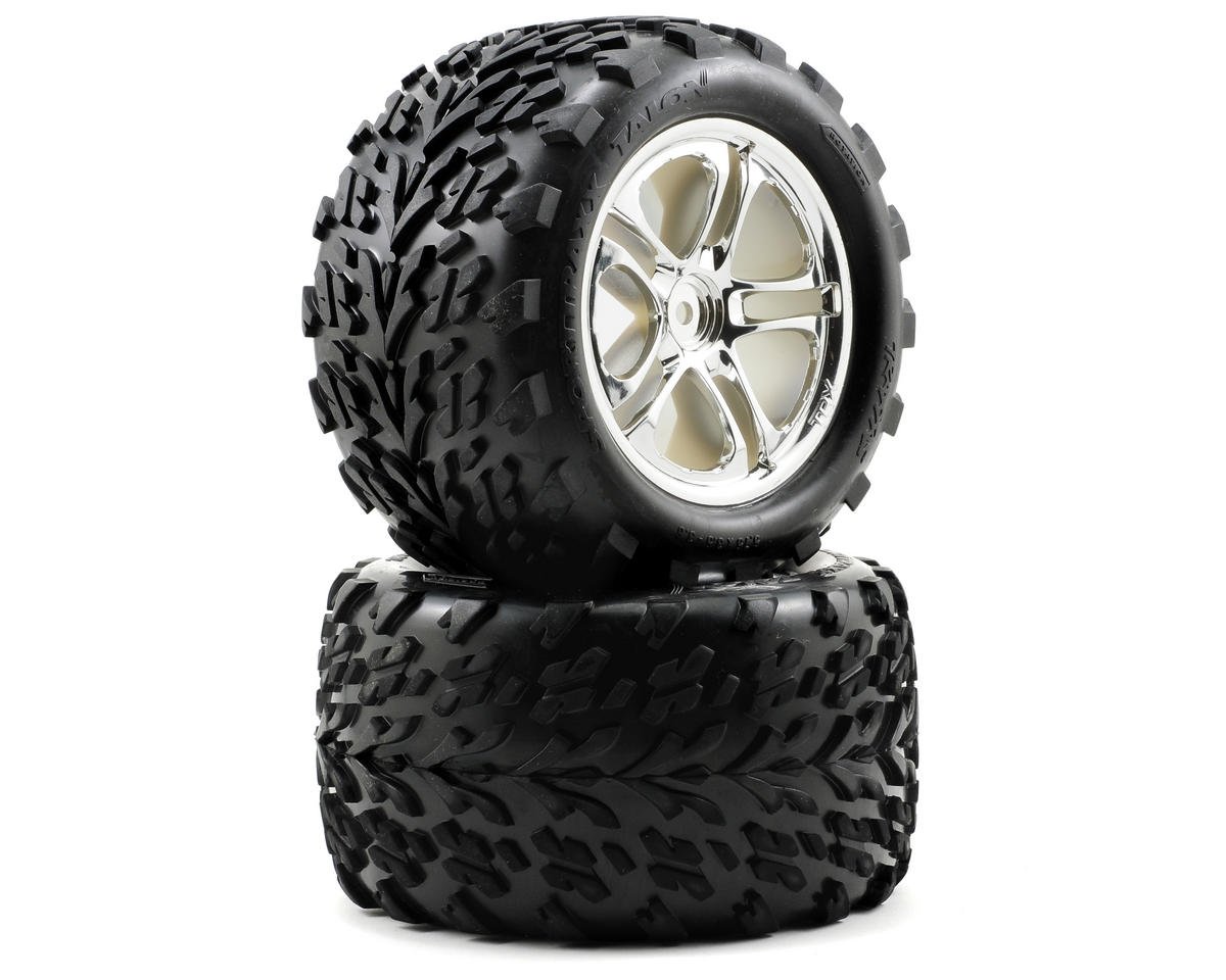 Amazon.com: Traxxas 5174 Talon Tires on Chrome Split Spoke Wheels, Revo ...