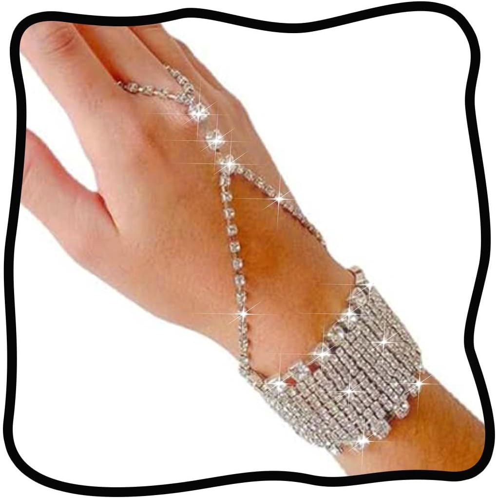 Amazon.com: Urieo Multilayer Rhinestone Hand Chain Silver Crystal ...