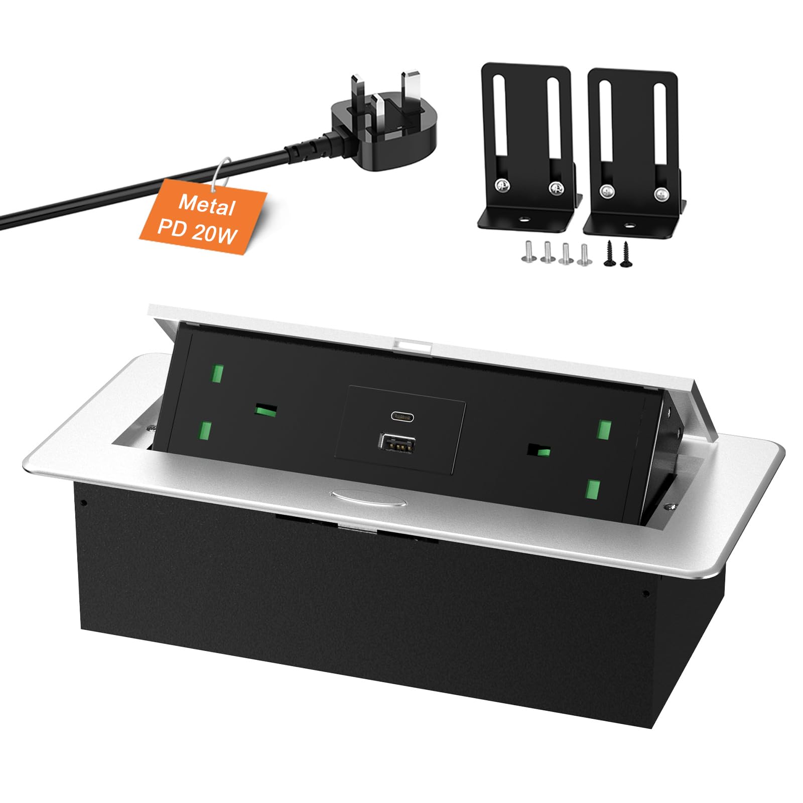 Recessed Power Strip with USB C PD20W, Ulthos Aluminum Desk Power ...