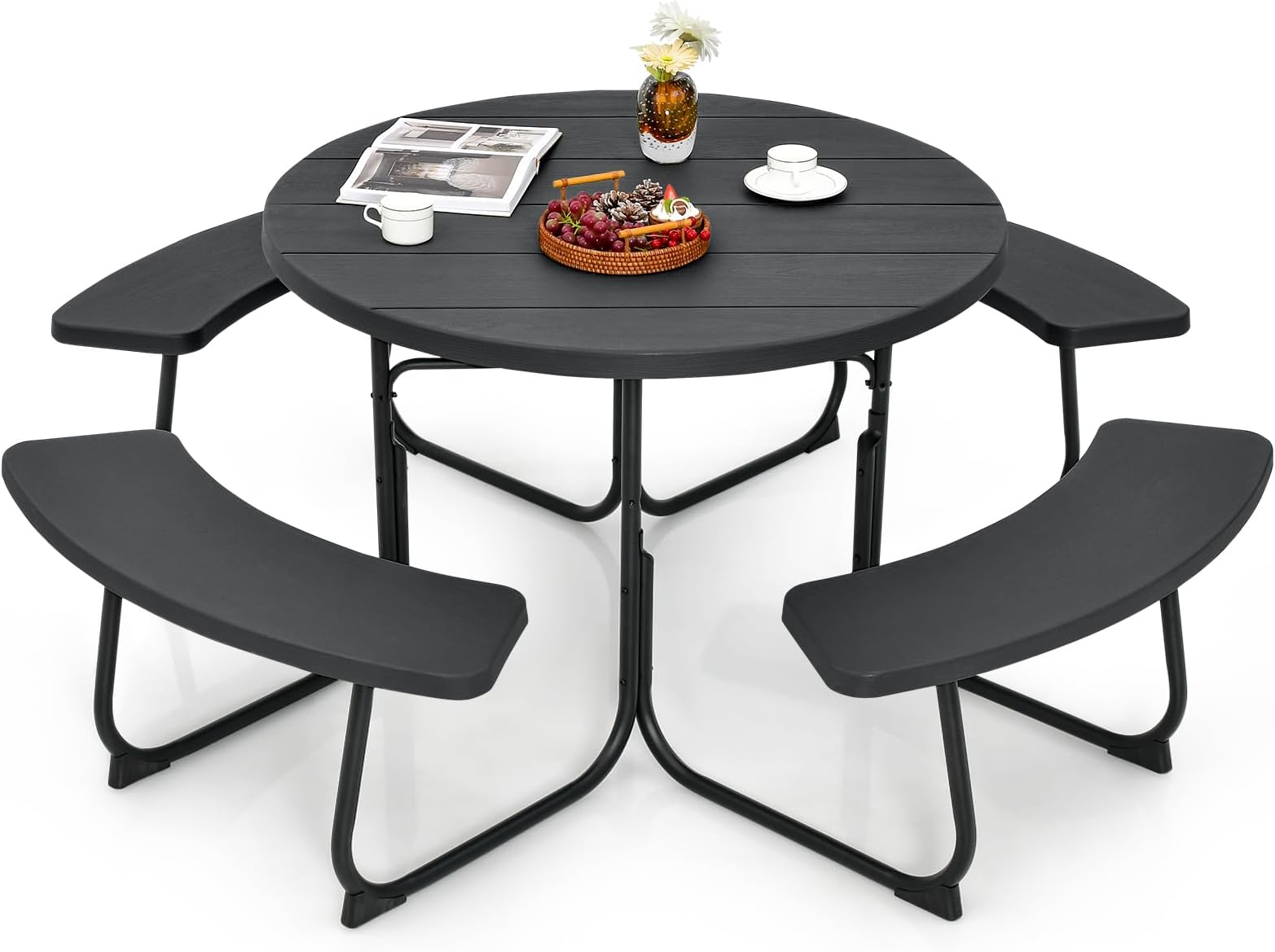 Amazon.com : Giantex Picnic Table Set for Up to 8 Persons, Round ...