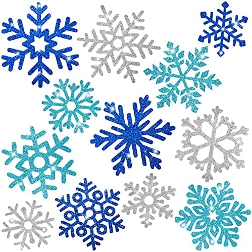Amazon.com: 192 Pieces Snowflakes Cutouts Blue Silver Glitter Snowflake ...