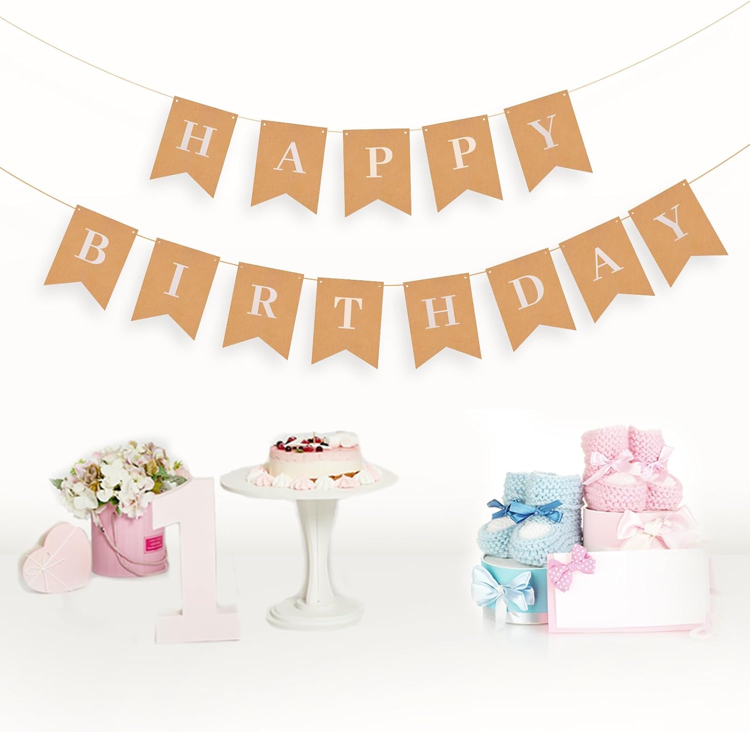 Amazon.com: Brown Happy Birthday Banner, 6.7 Inch Kraft Happy Birthday ...