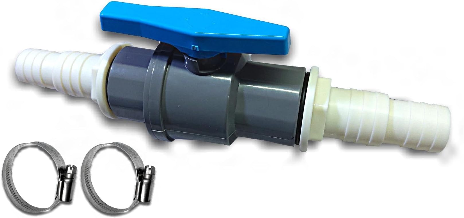 alfa-pool Kugelhahn PVC Weiss Anschluss 2 Schlauchtüllen reduziert 38mm ...