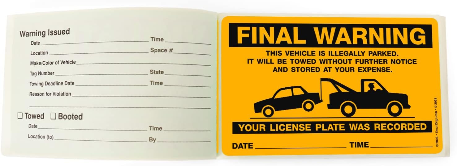 SmartSign Final Warning Parking Violation Stickers - 50 Stickers Book ...