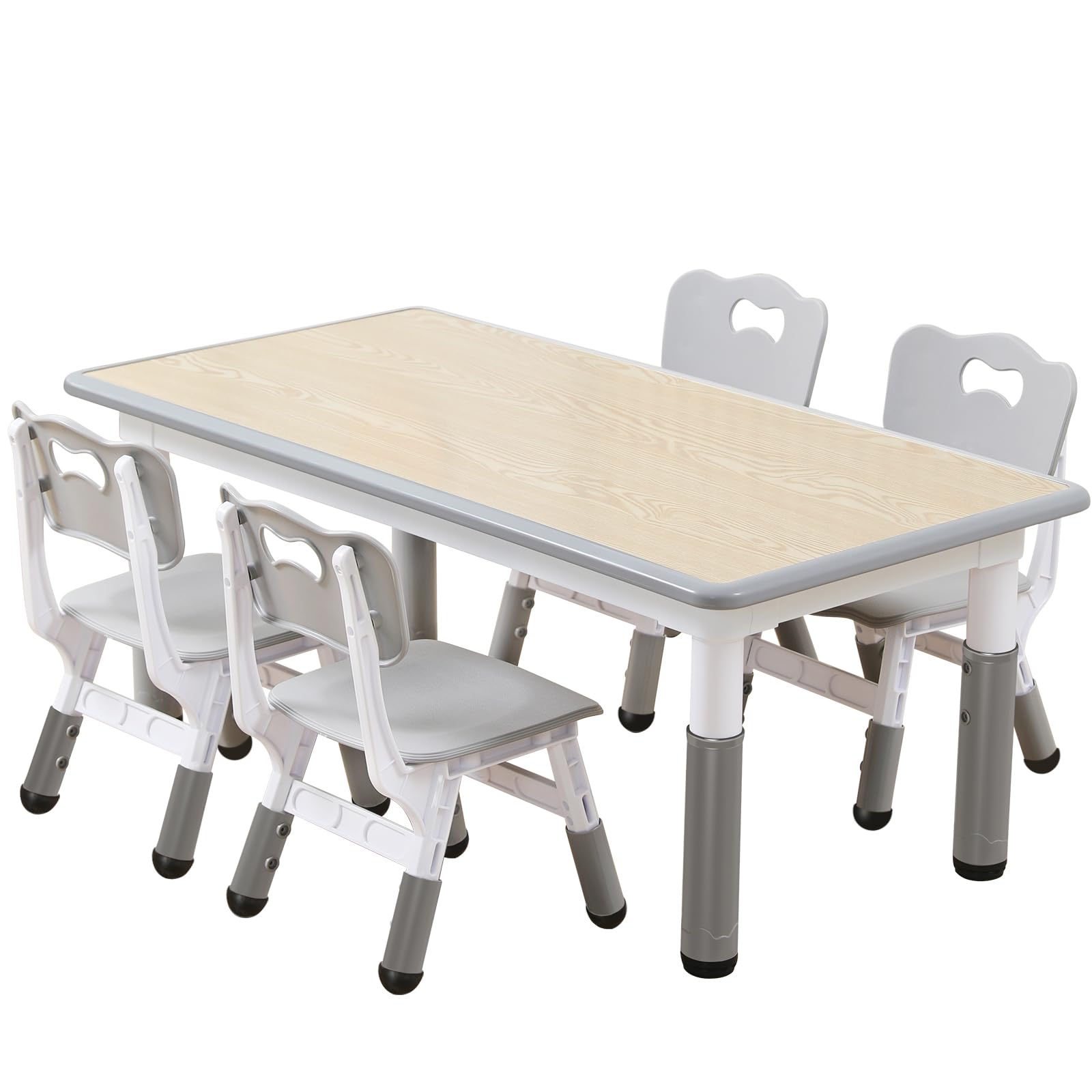 HAPPYMATY Kids Table and 4 Chairs Set, Height Adjustable Toddler Table ...