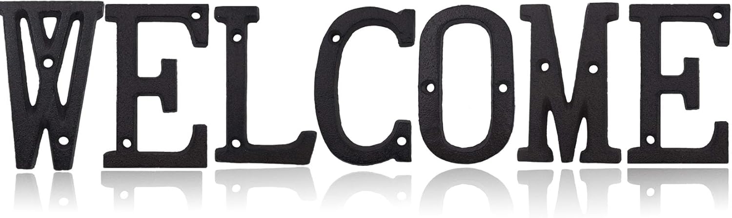 Amazon.com: 7 Pieces Metal Welcome Wall Decor - 3 Inch Cast Iron Rusty ...