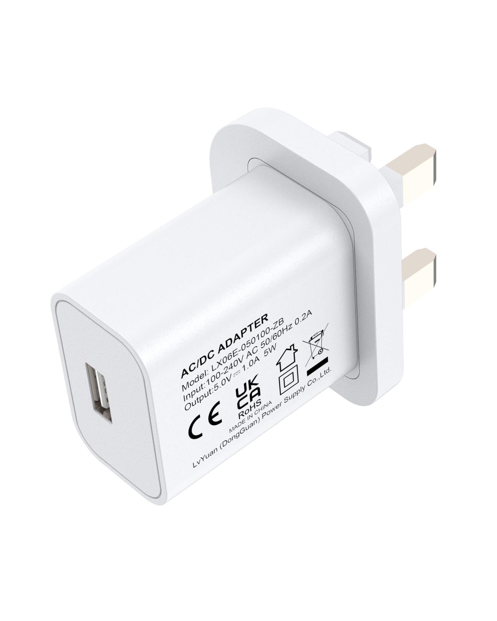 5V 1A 5W White USB Charger, UK Usb Plug, USB-A Output, 100V-240V Input ...