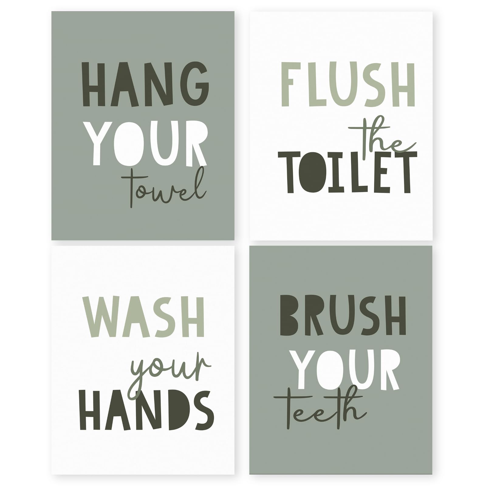 Amazon.com: HRQKO Sage Green Wash Your Hands Wall Art Poster Prints Set ...