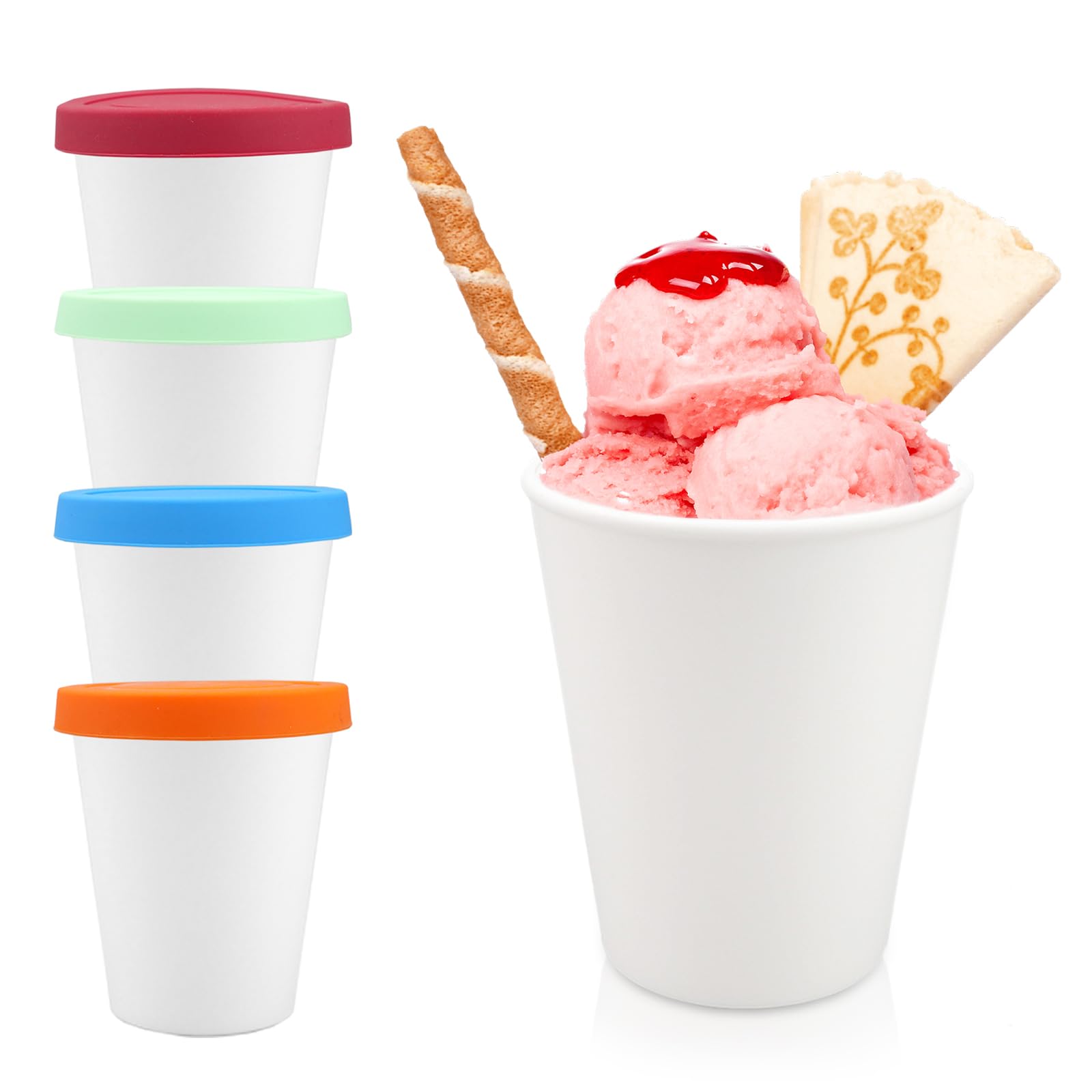 quiodok Set of 4 Ice Cream Containers 250ml Ice Cream Tubs with Lids ...