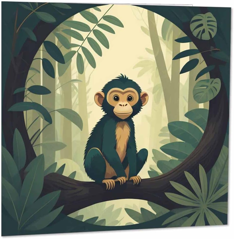 Cute Monkey Birthday Card - Painting of Monkey and Party Hat - Blank ...