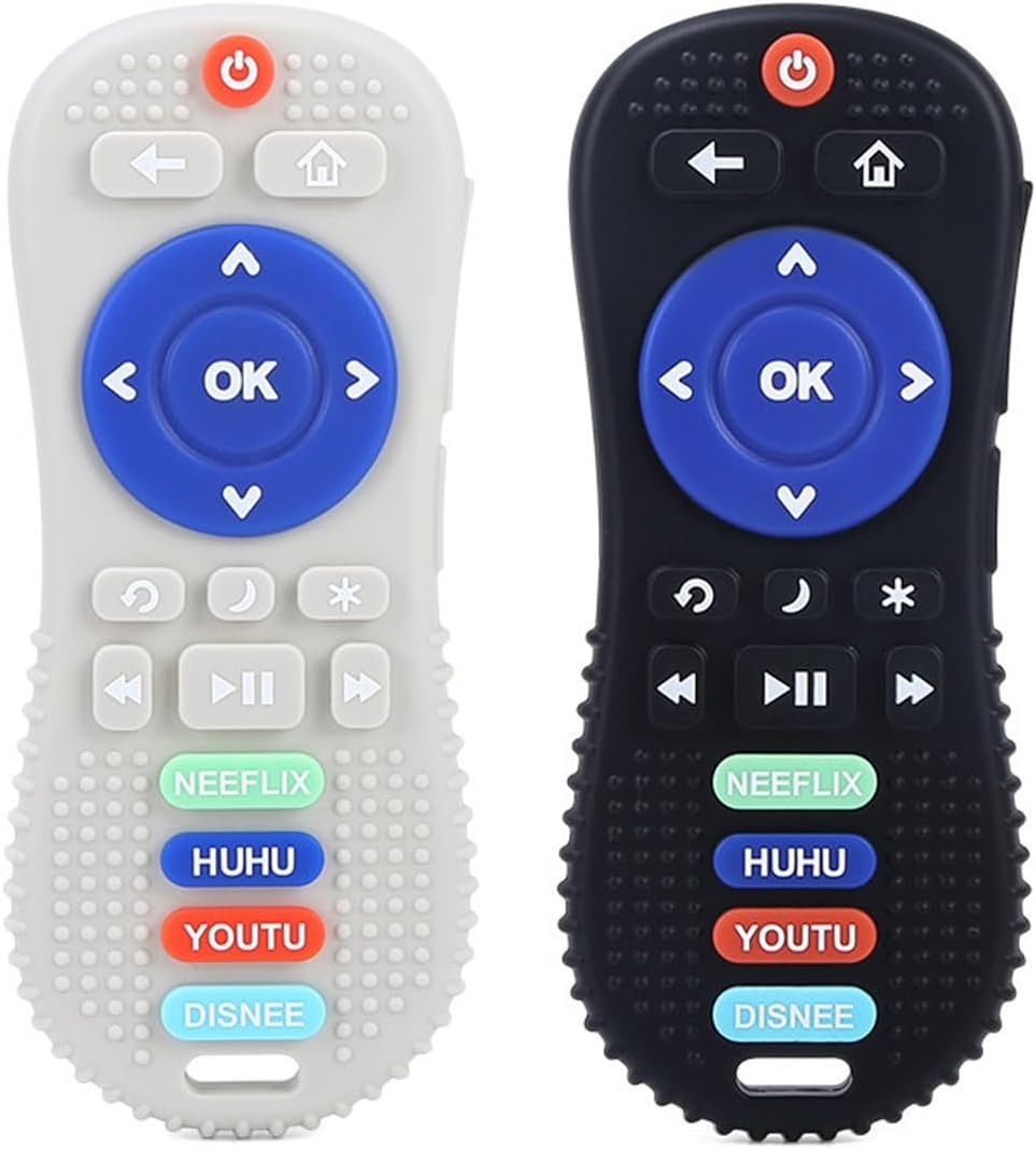 ECVV 2 Pack Remote Control Baby Teething Toys Silicone Baby Relief ...