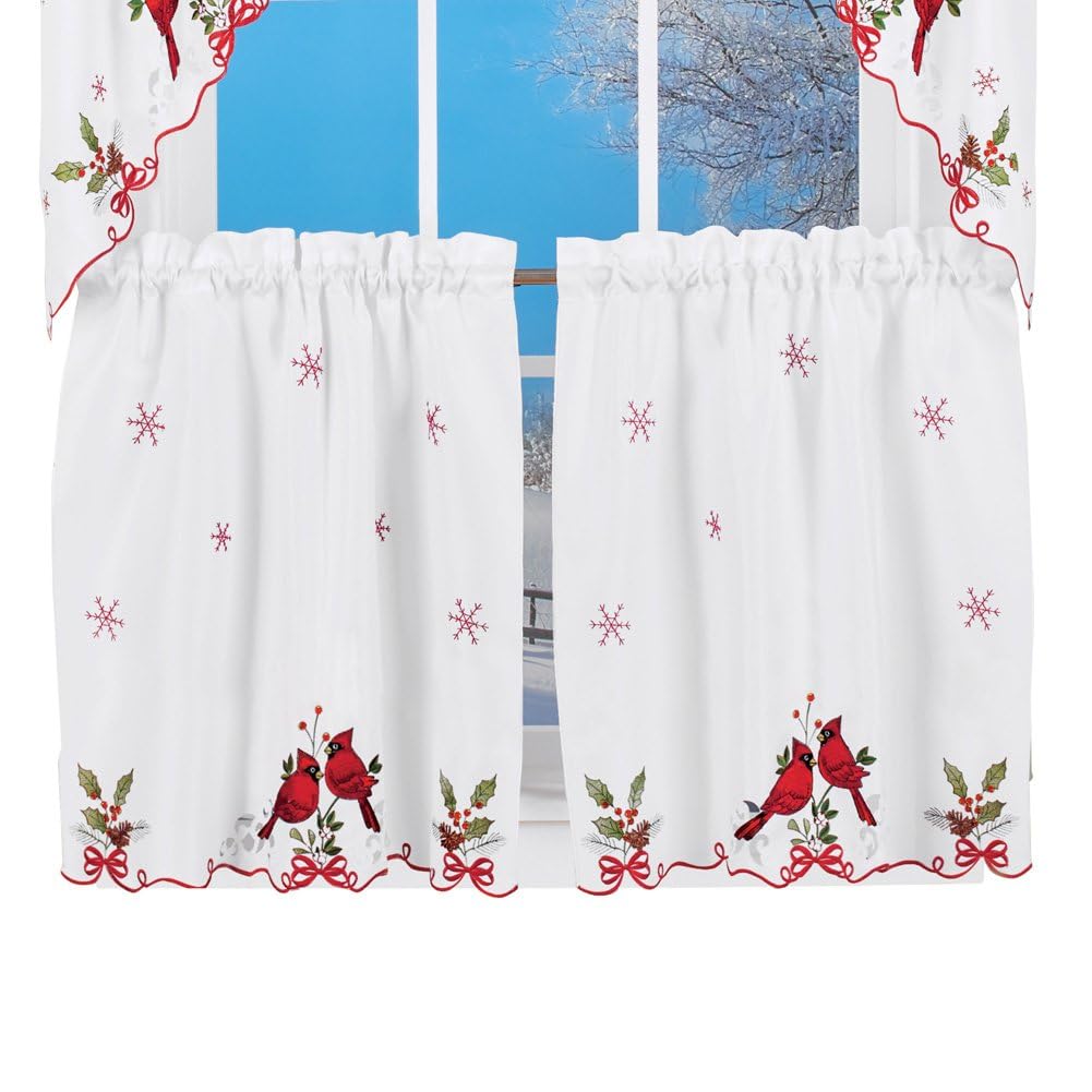 Amazon.com: Collections Etc Embroidered Winter Cardinals Window Curtain ...