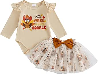 Amazon.com: My First Thanksgiving Baby Girl Outfit Newborn Turkey Romper Bow Tulle Skirt Fall ...