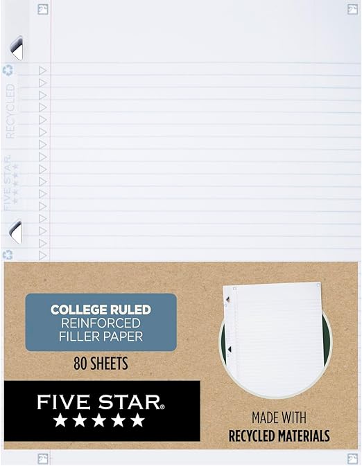 Amazon.com: Five Star Loose Leaf Paper + Study App, Recycled Notebook ...