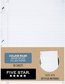 Amazon.com: Five Star Loose Leaf Paper + Study App, Recycled Notebook ...