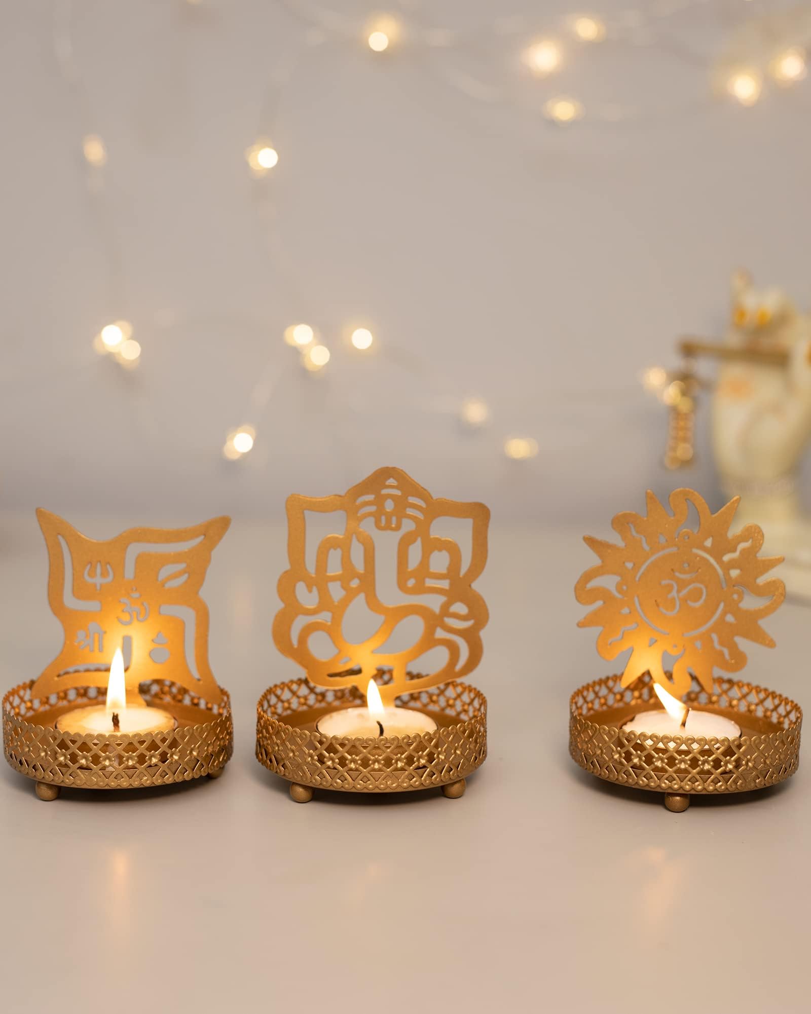 Buy eCraftIndia Red and Golden Mdf Wooden Ganesha Shadow Decorative Tea ...