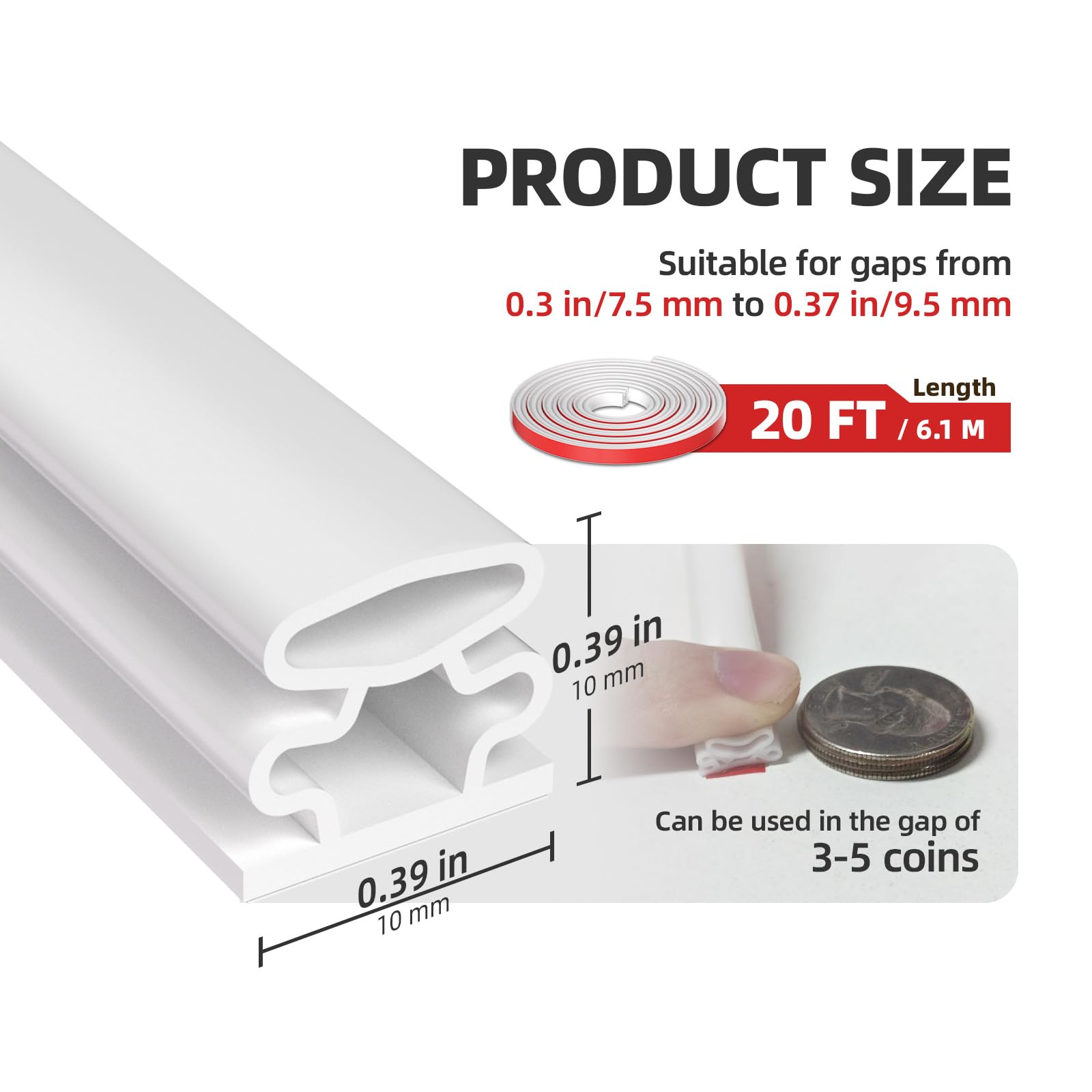 Snapklik.com : JSIWOTH White D-Shape Weather Stripping 20Ft Self ...