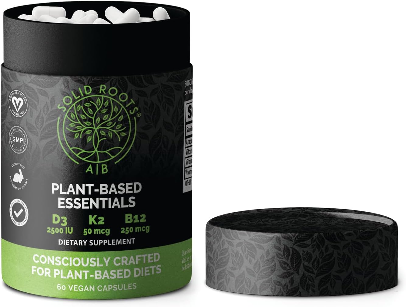 Amazon.com: SOLID ROOTS Vegan Vitamin D3 + K2 +B12 for Bones, Heart ...