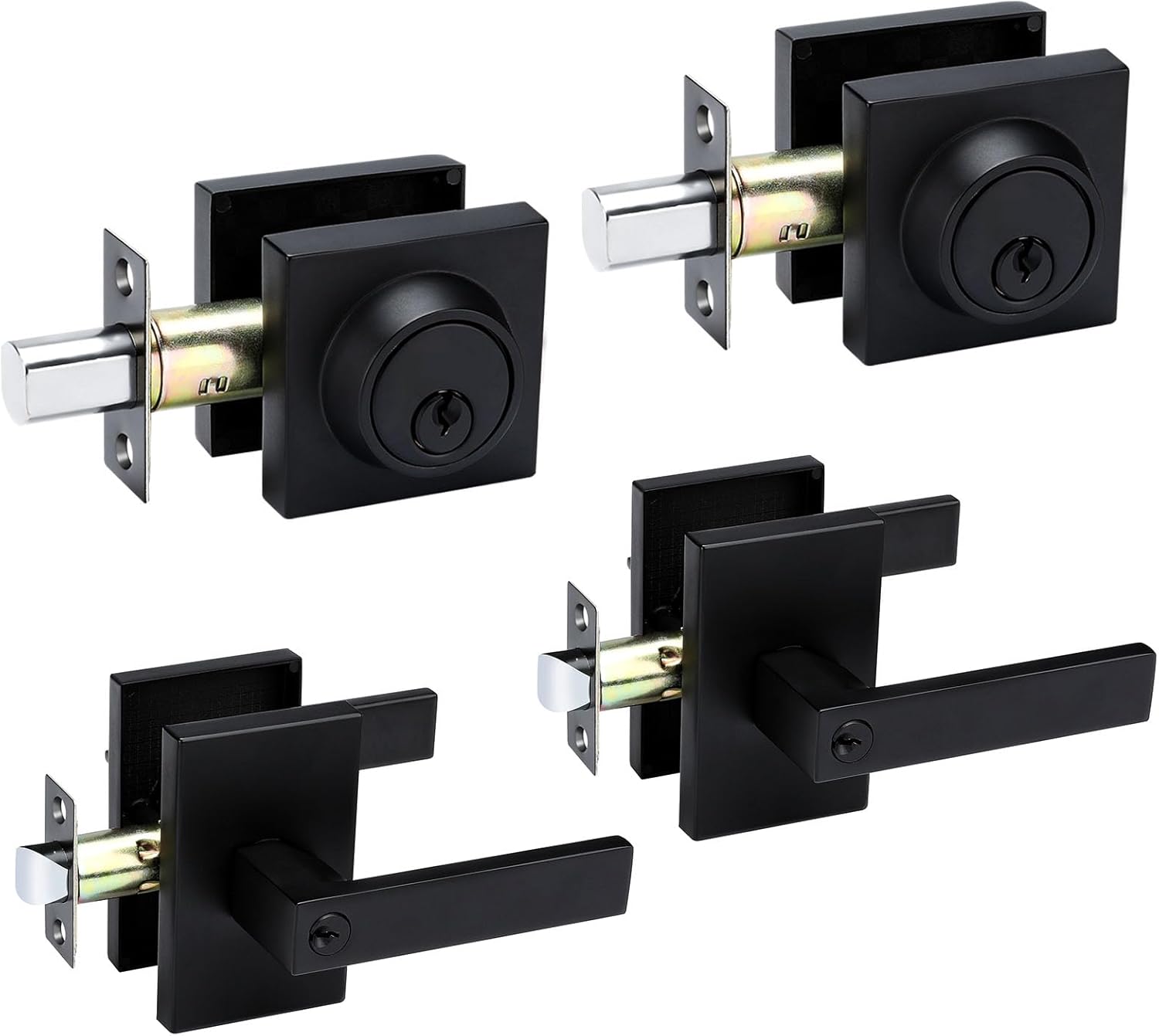 Black Exterior Door Lock Set, Front Door Lock Set with Deadbolt, Square ...