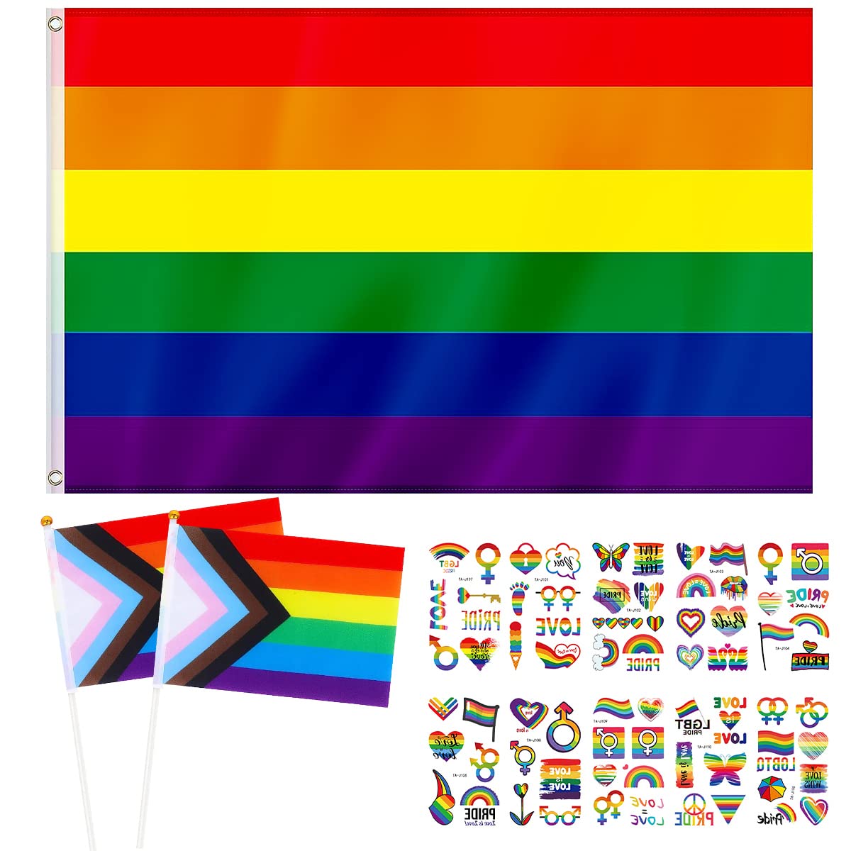 FainFun Drapeau Gay Pride Drapeau Arc-en-ciel, LGBTQ Flag+Autocollant ...
