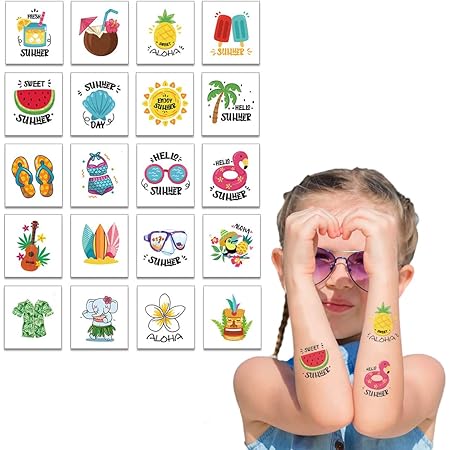 Amazon.com : 20 Sheets Hawaiian Temporary Tattoos Stickers,Luau Aloha ...