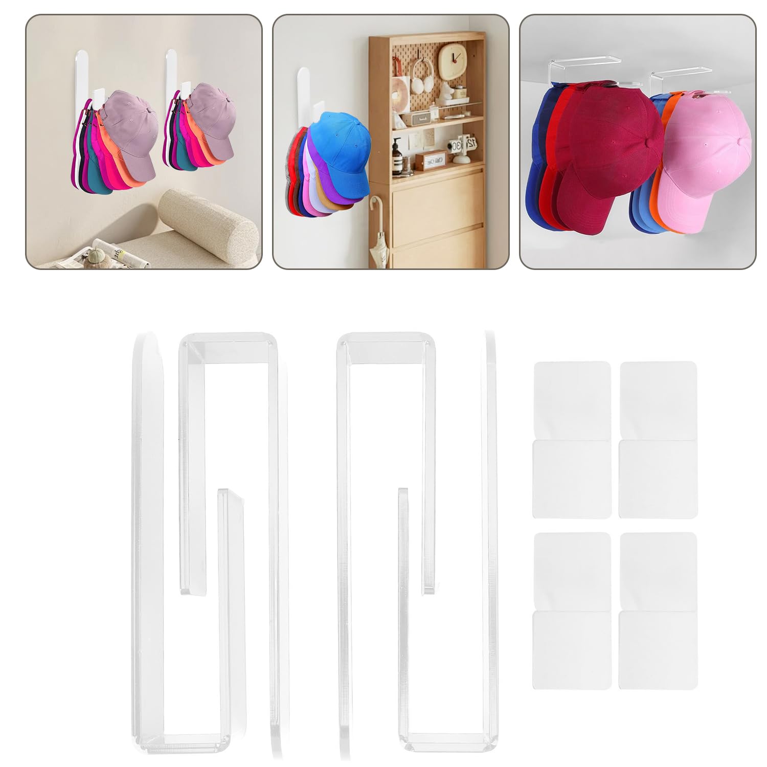 Amazon.com: 4Pack Acrylic Hat Hooks for Wall, Multi-Purpose Acrylic Hat ...