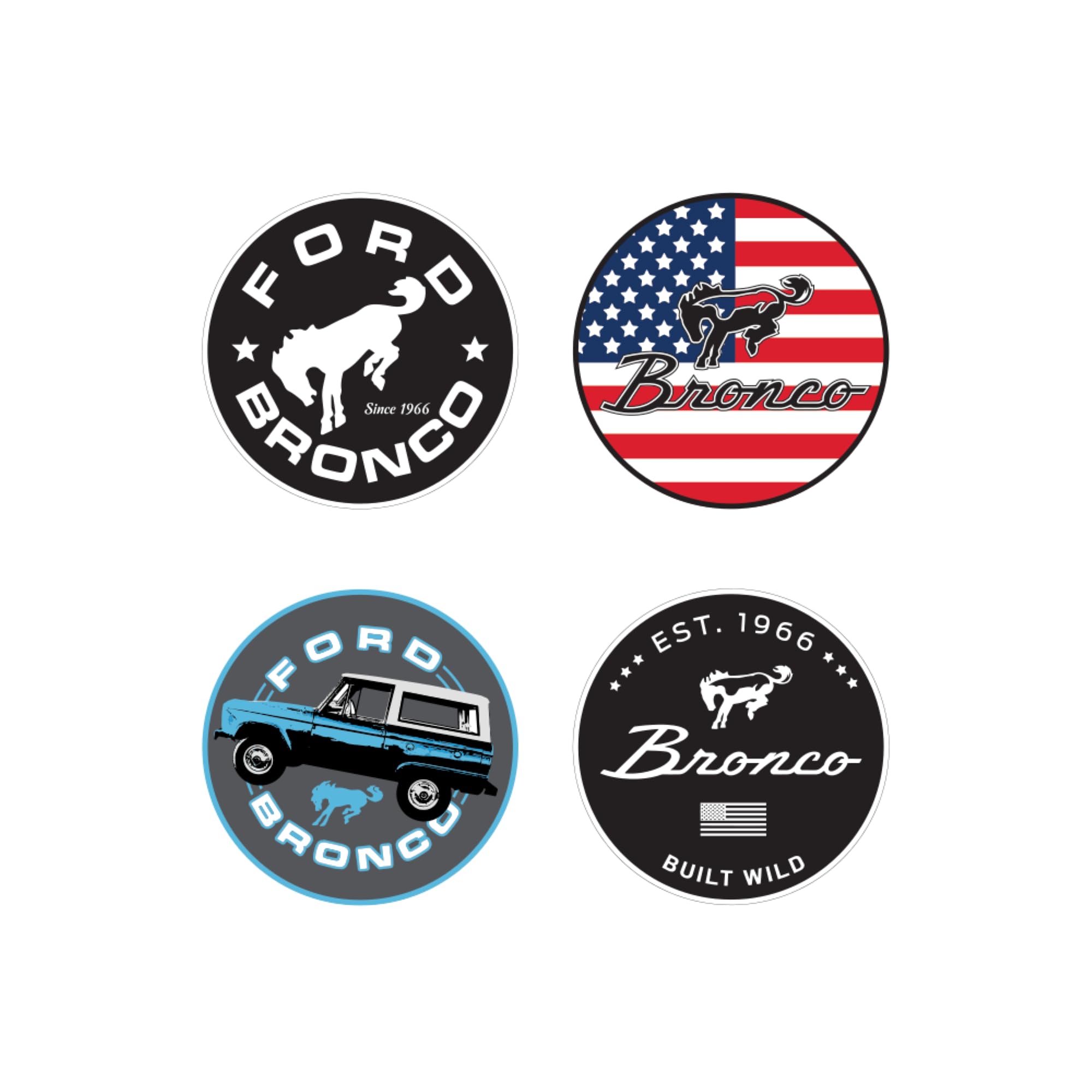 Amazon.com: Ford Bronco 4" Round Premium Vinyl Sticker 4-Pack : Sports ...