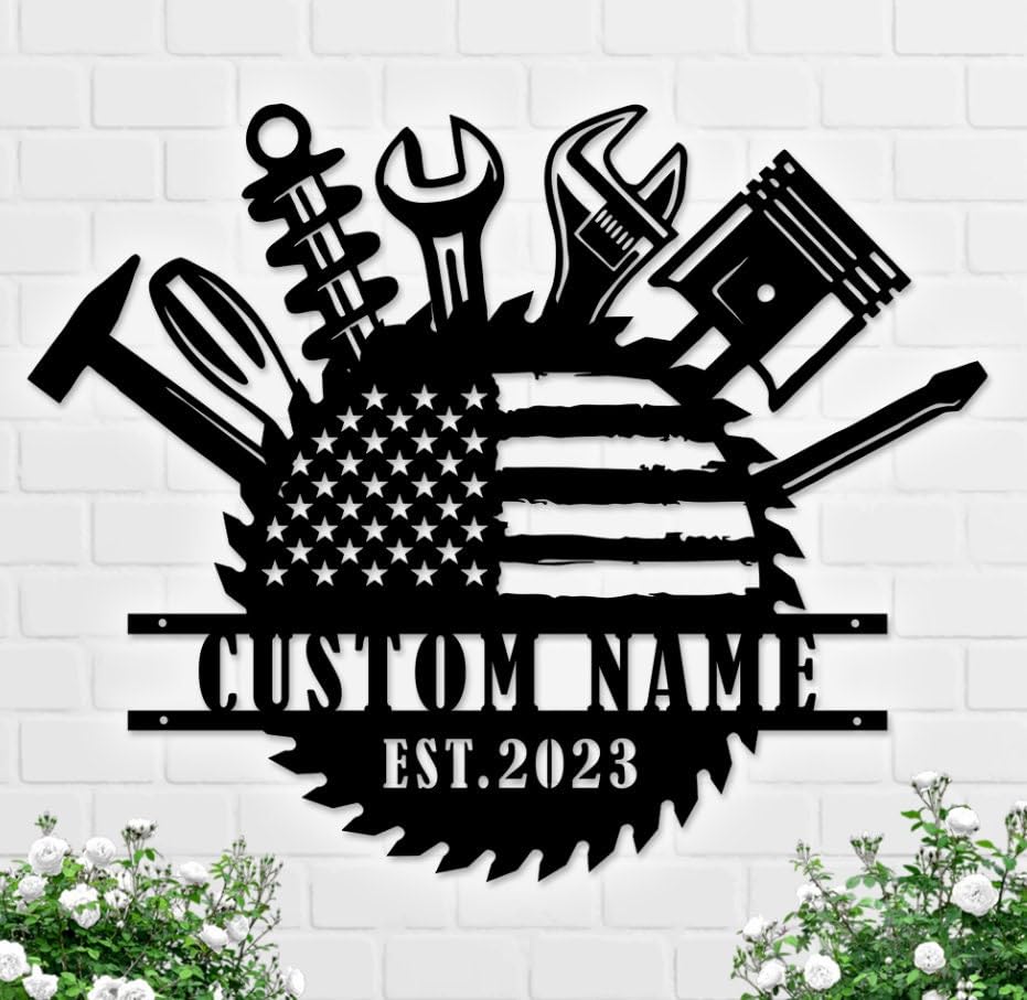 Amazon.com: Custom Garage Metal Wall Art,Personalized Garage Sign ...