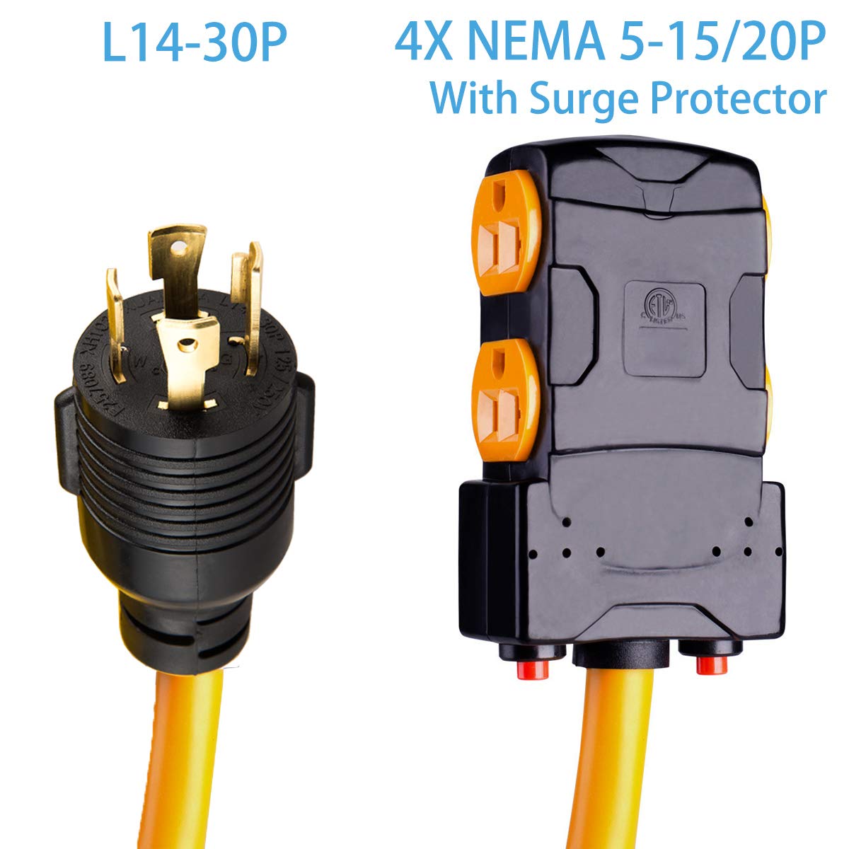 Yodotek 25Ft Generator Cord with Surge Protector Breaker,Heavy Duty ...