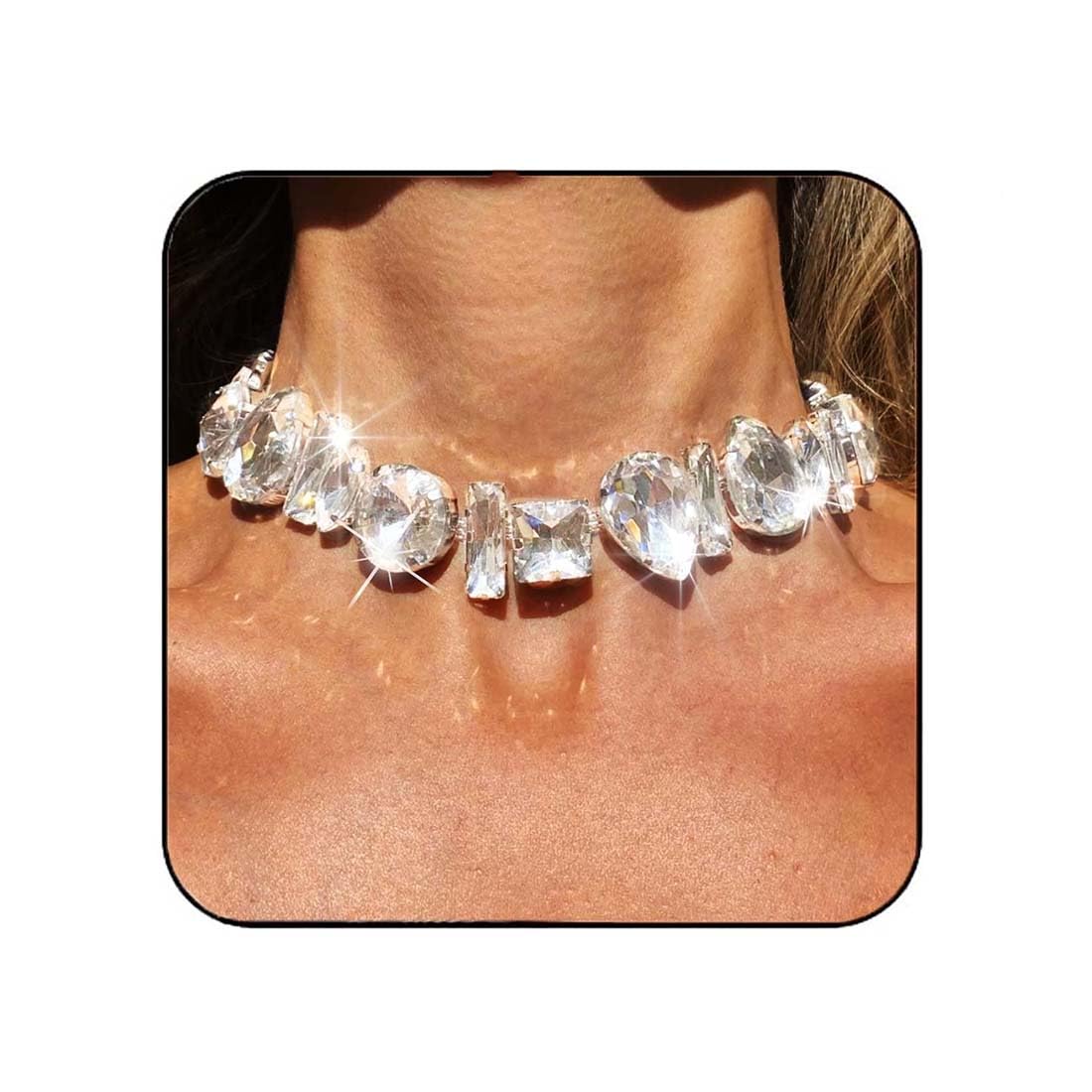 Amazon.com: JONKY Crystal Chokers Silver Choker Necklace Rhinestone ...