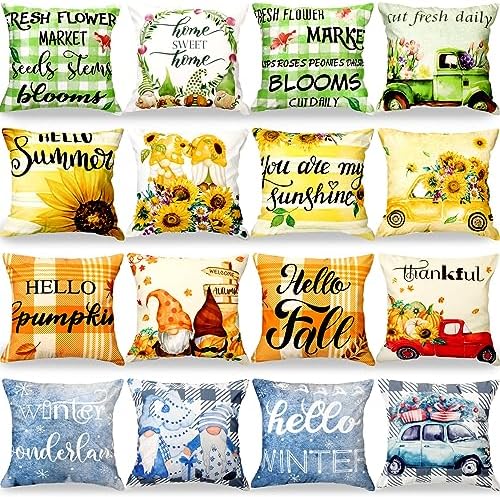 Amazon.com: Preboun 16 Set Seasonal Pillow Covers 18 x 18 Inch Spring ...